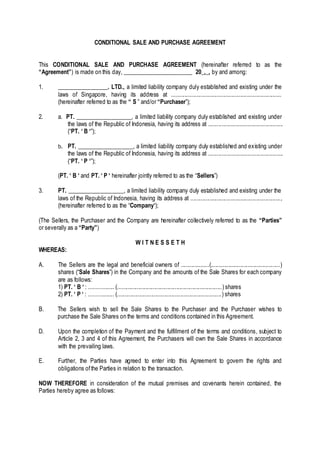 Conditional Sale and Purchase Agreement / Contract (Purchase this doc ...