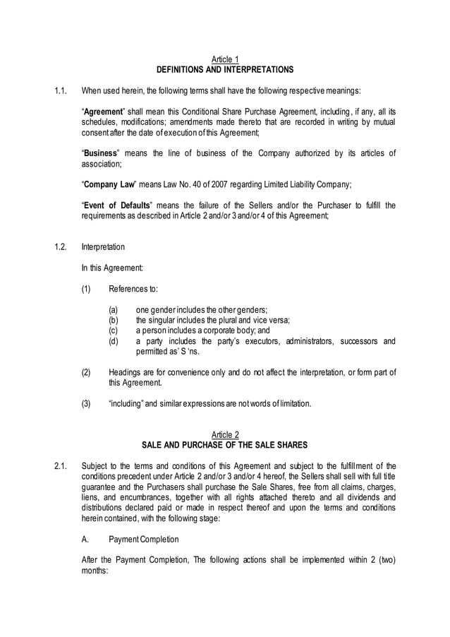 Conditional Sale and Purchase Agreement / Contract (Purchase this doc ...