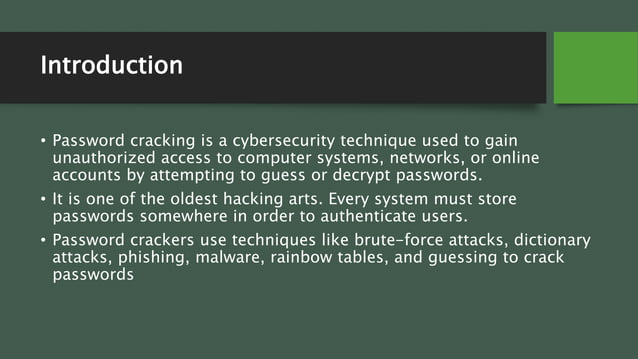 Cyber Security(Password Cracking Presentation).pptx | Information and Network Security | Computing