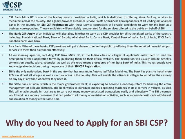 CSP Bank Mitra BC-Your trusted partner for All Bank CSP | PPTX ...