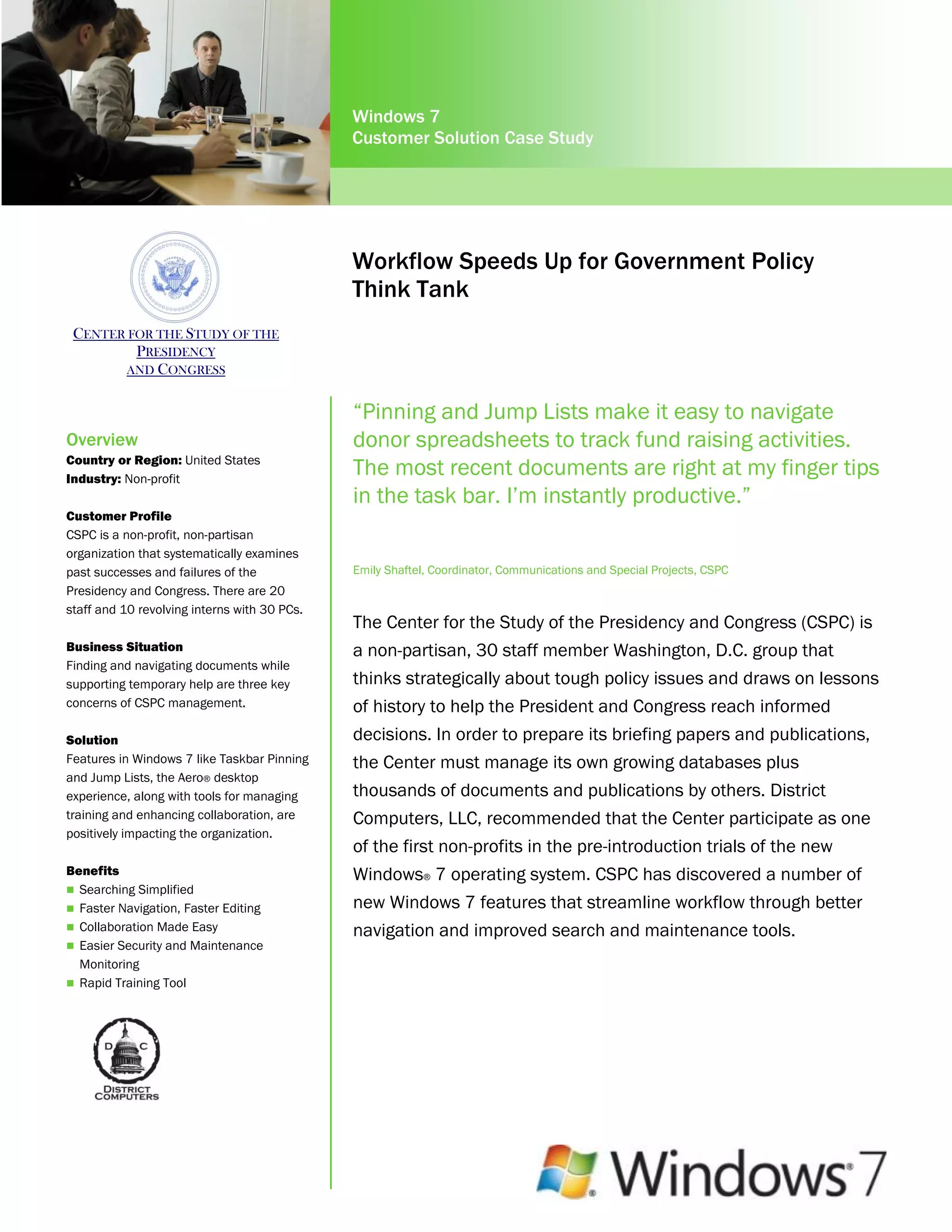 CSPC sppeds up workflow with Windows 7 Professional | PDF