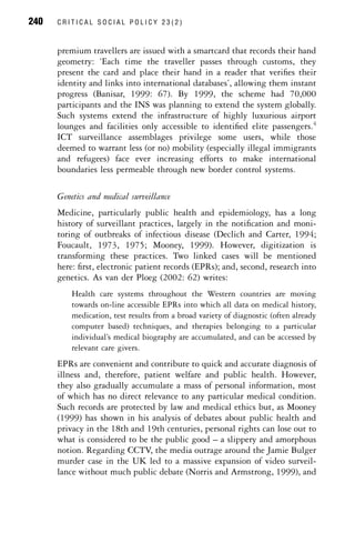 Graham, Stephen, and David Wood. "Digitizing surveillance ...