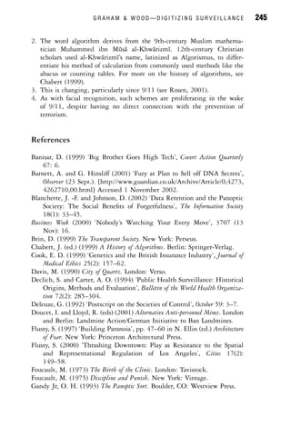 Graham, Stephen, and David Wood. "Digitizing surveillance ...