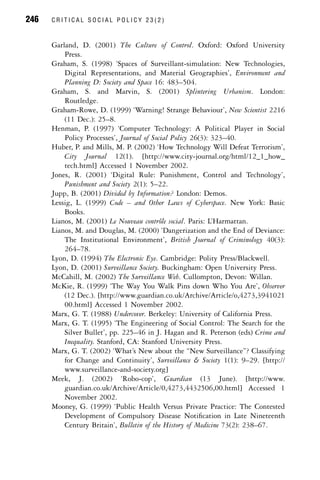 Graham, Stephen, and David Wood. "Digitizing surveillance ...