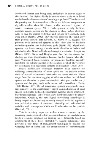 Graham, Stephen, and David Wood. "Digitizing surveillance ...