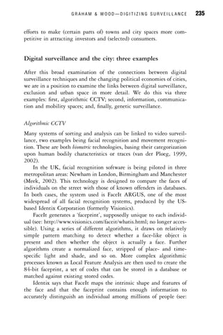 Graham, Stephen, and David Wood. "Digitizing surveillance ...