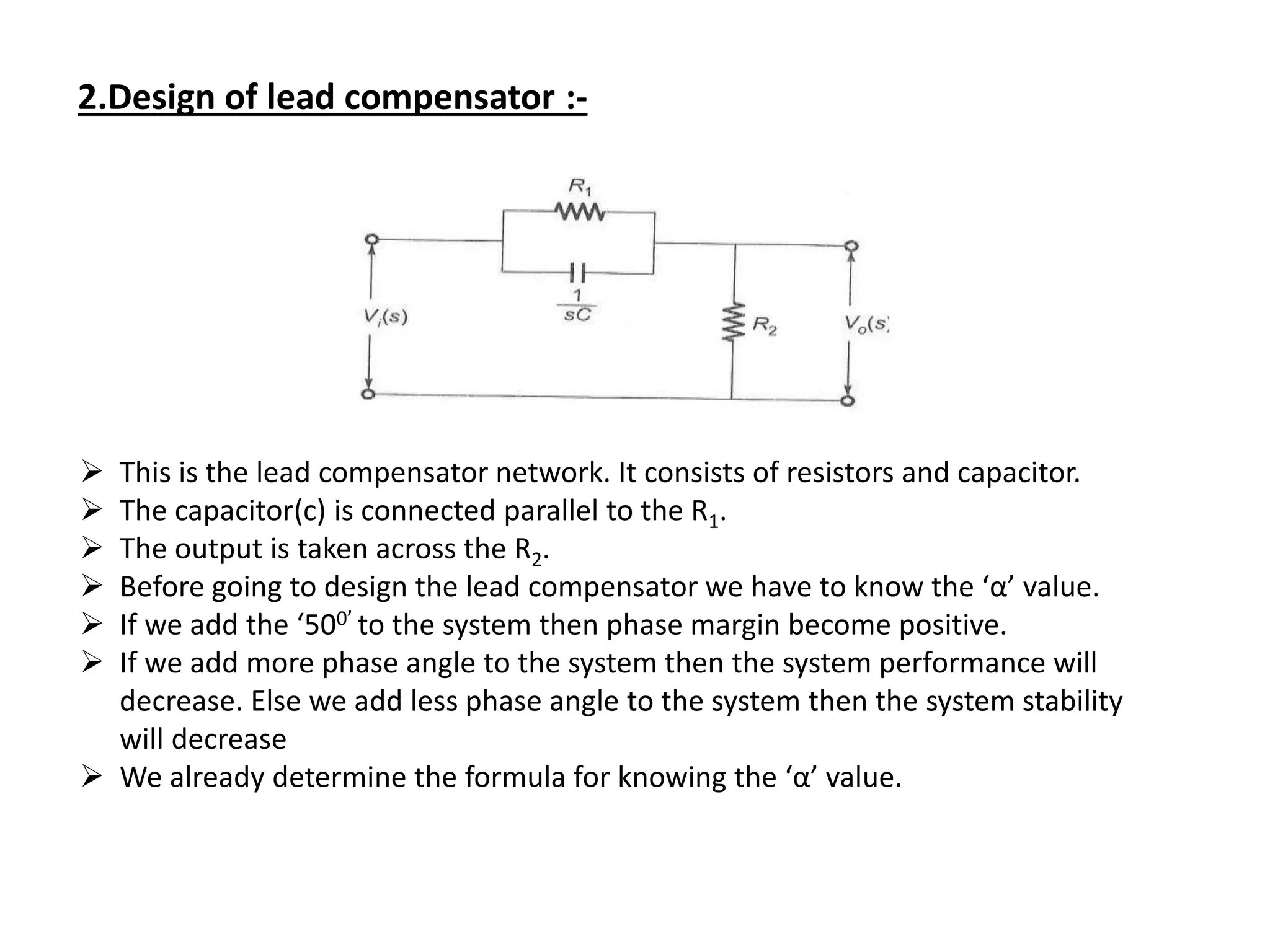 CONTROL SYSTEMS PPT ON A LEAD COMPENSATOR CHARACTERISTICS USING BODE DIAGRAM FOR MAXIMUM OF 50 ...
