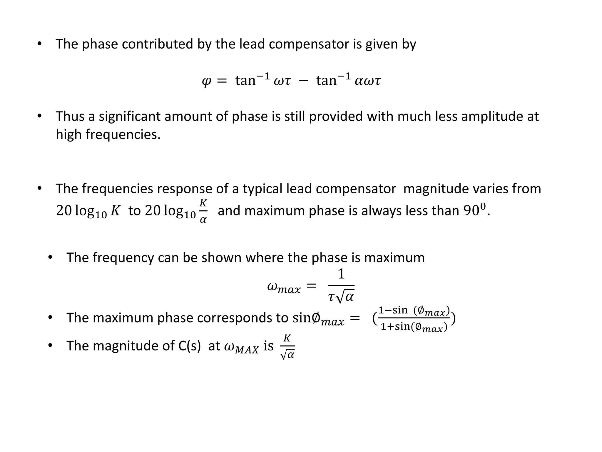 CONTROL SYSTEMS PPT ON A LEAD COMPENSATOR CHARACTERISTICS USING BODE ...