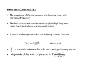 CONTROL SYSTEMS PPT ON A LEAD COMPENSATOR CHARACTERISTICS USING BODE DIAGRAM FOR MAXIMUM OF 50 ...