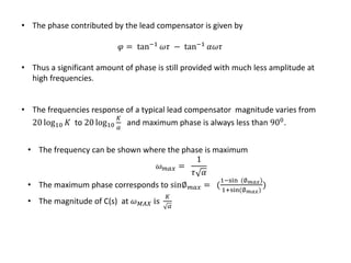CONTROL SYSTEMS PPT ON A LEAD COMPENSATOR CHARACTERISTICS USING BODE ...