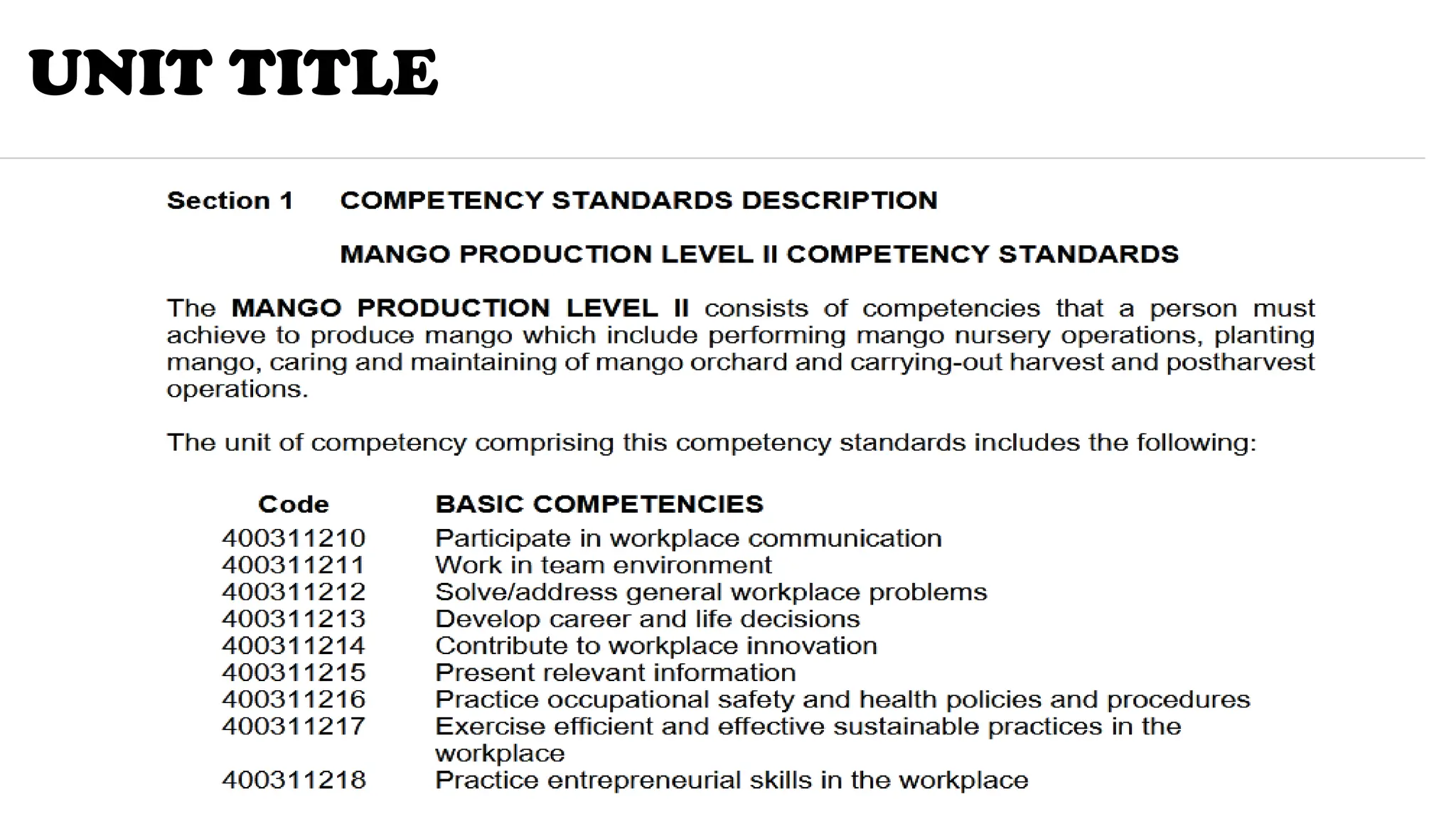 Elements and parts of a Competency Standard ppt | PPT