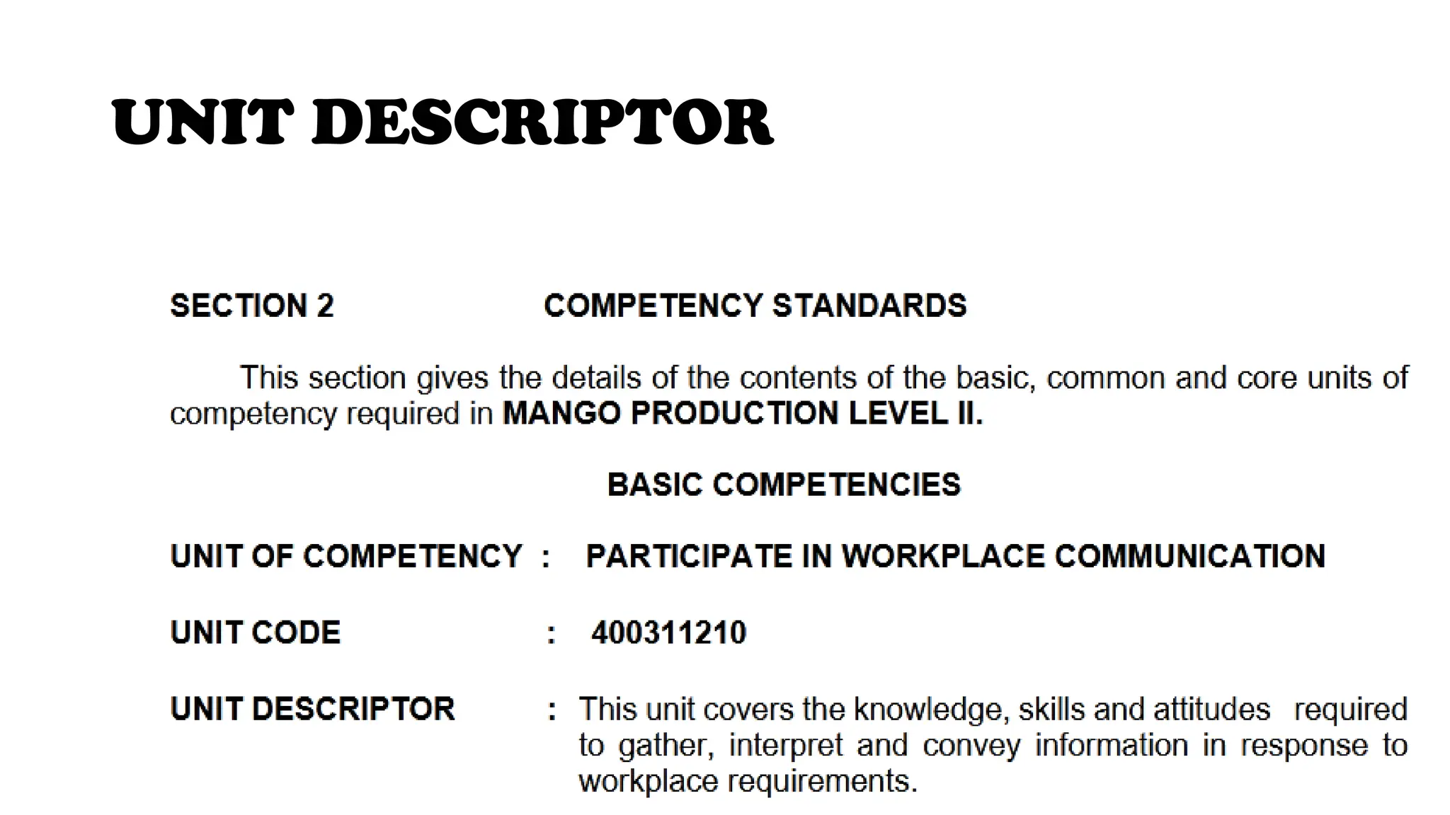 Elements and parts of a Competency Standard ppt | PPT