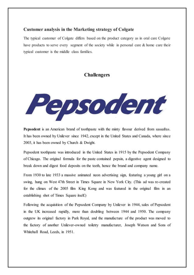 A comprehensive report on strategy analysis of Colgate. | DOCX