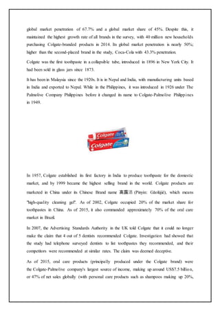 A comprehensive report on strategy analysis of Colgate. | DOCX