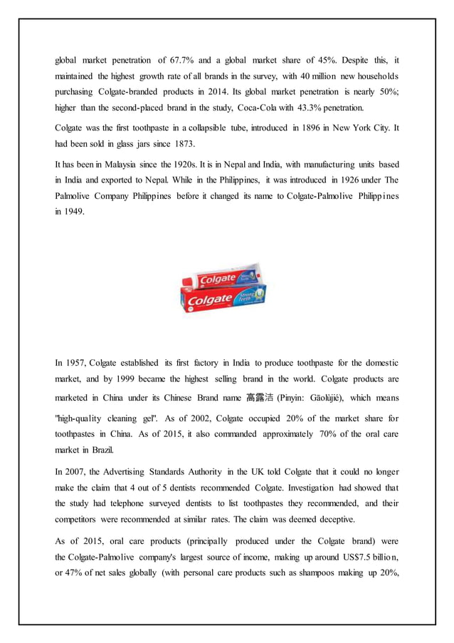 A comprehensive report on strategy analysis of Colgate. | DOCX