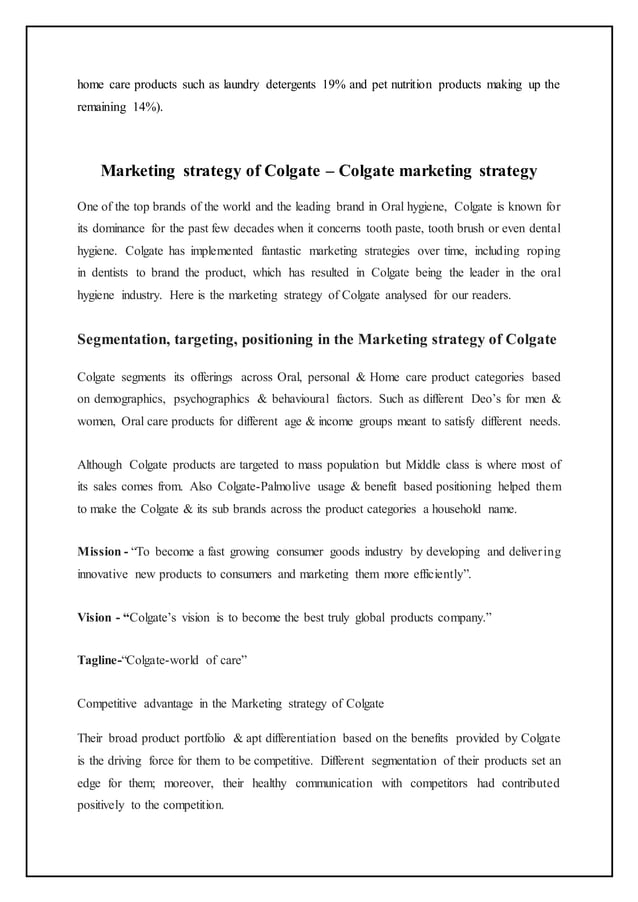 A comprehensive report on strategy analysis of Colgate. | DOCX