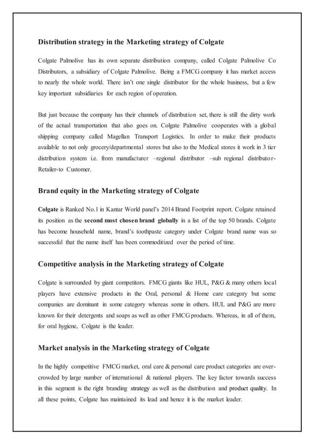 A comprehensive report on strategy analysis of Colgate. | DOCX