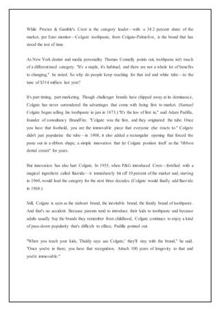 A comprehensive report on strategy analysis of Colgate. | DOCX