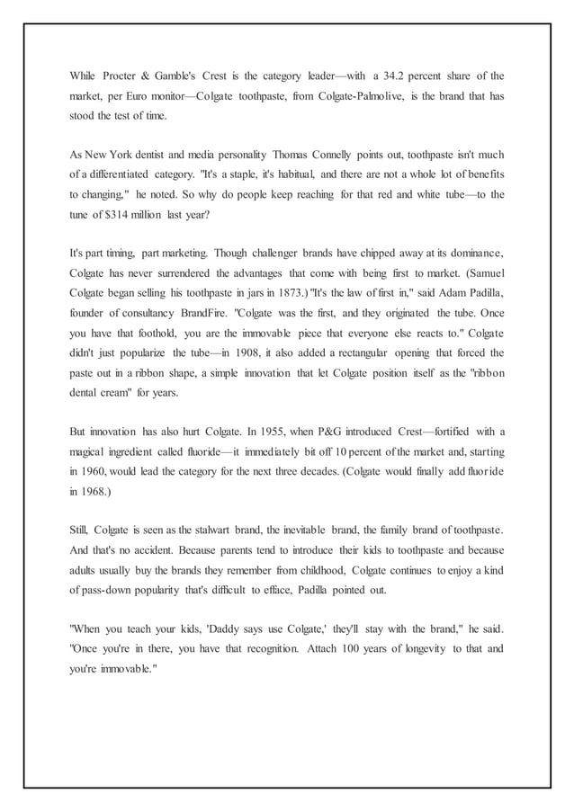 A comprehensive report on strategy analysis of Colgate. | DOCX