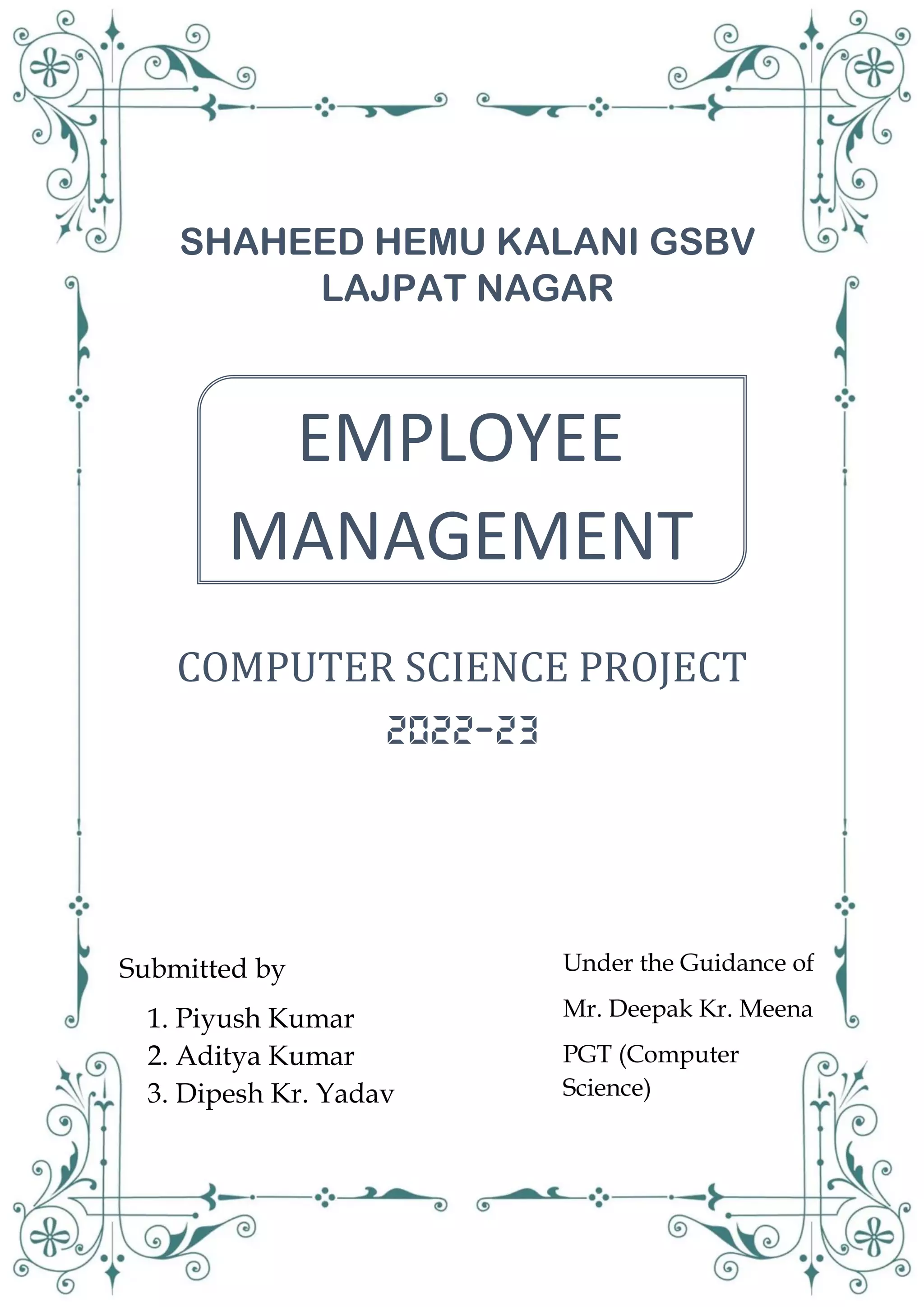 Employee Management (CS Project for 12th CBSE) | PDF