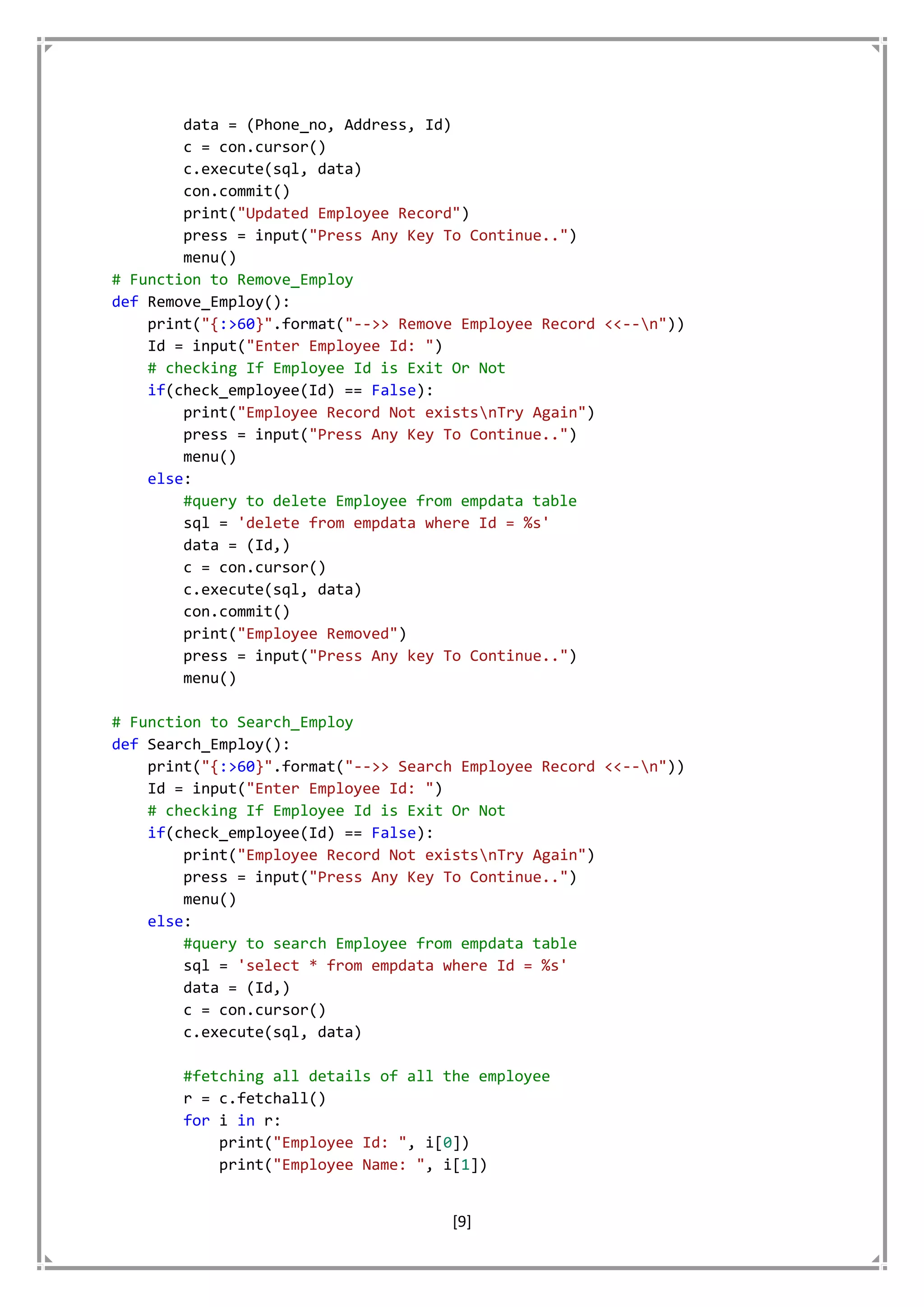 Employee Management (CS Project for 12th CBSE) | PDF