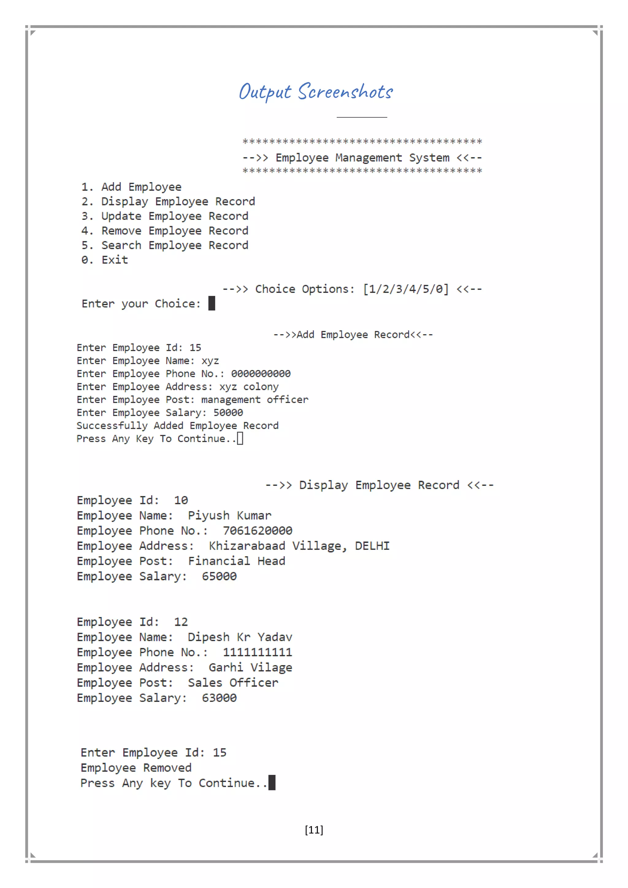 Employee Management (CS Project for 12th CBSE) | PDF