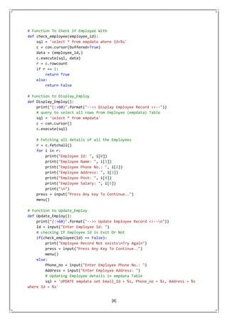 Employee Management (CS Project for 12th CBSE) | PDF