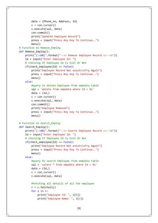 Employee Management (CS Project for 12th CBSE) | PDF