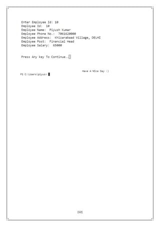 Employee Management (CS Project for 12th CBSE) | PDF