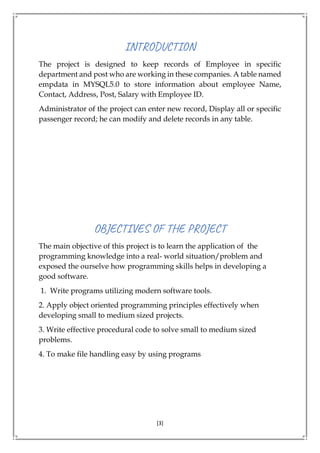 Employee Management (CS Project for 12th CBSE) | PDF