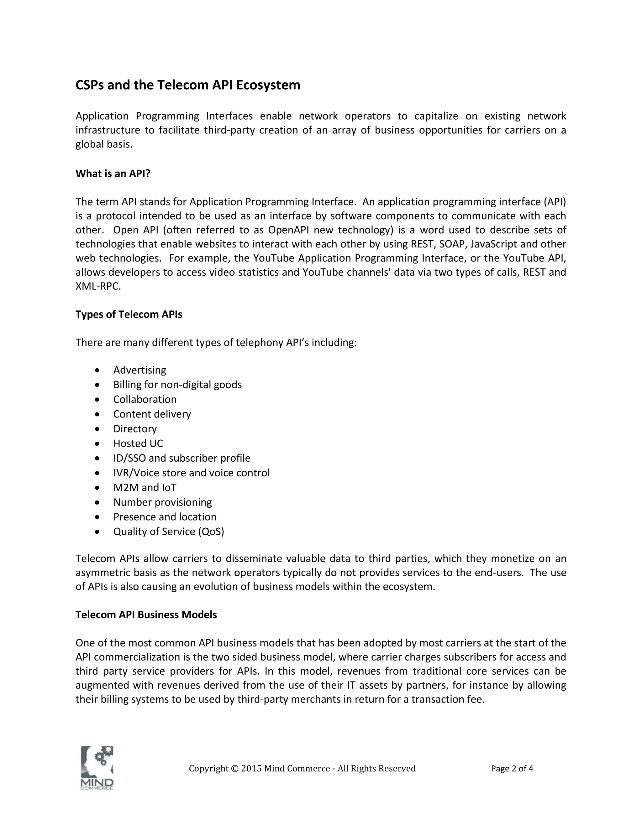 Communication Service Providers (CSP) and the Telecom API Ecosystem | PDF