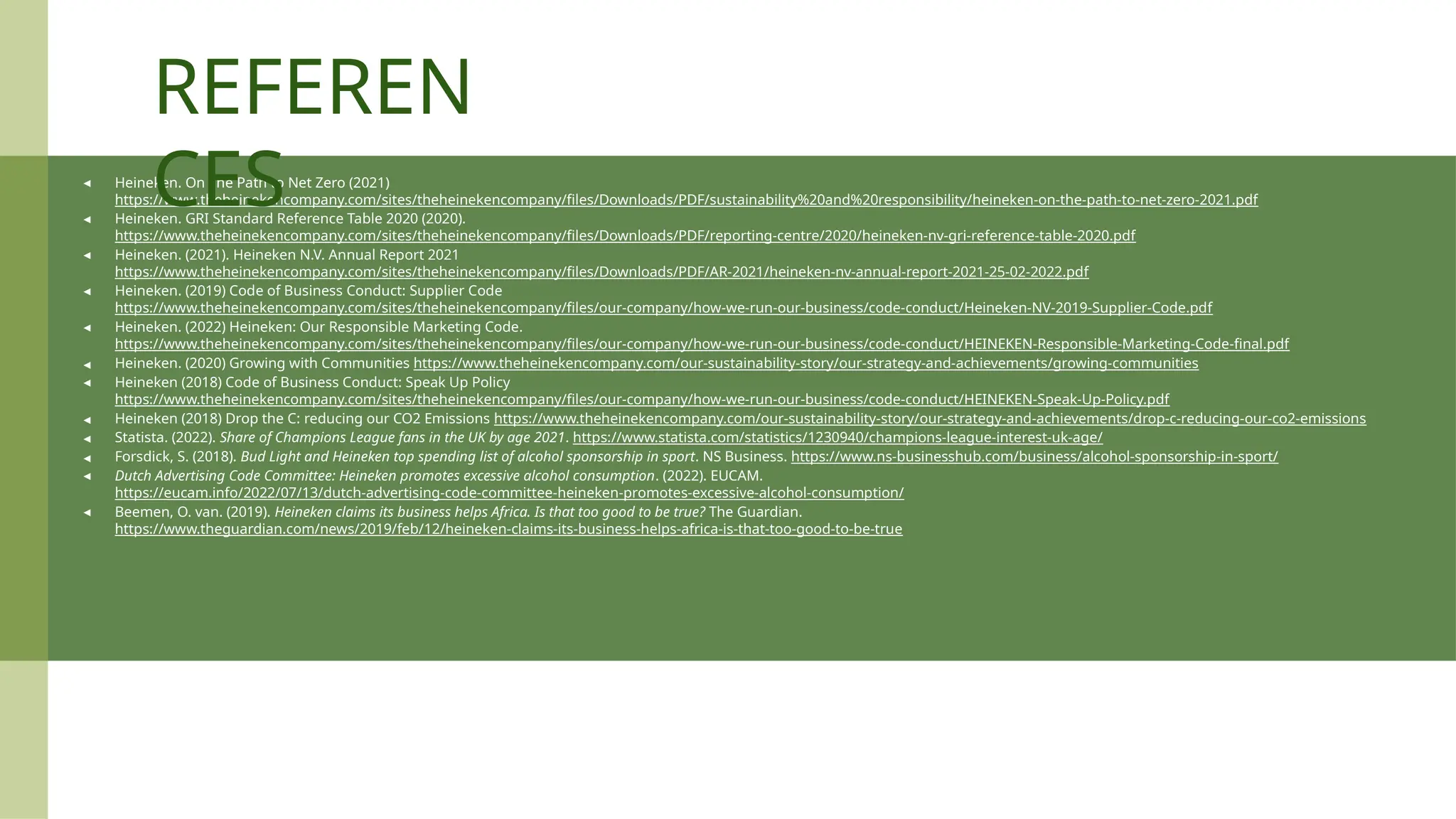 Heineken - Sustainability report analysis | PPTX