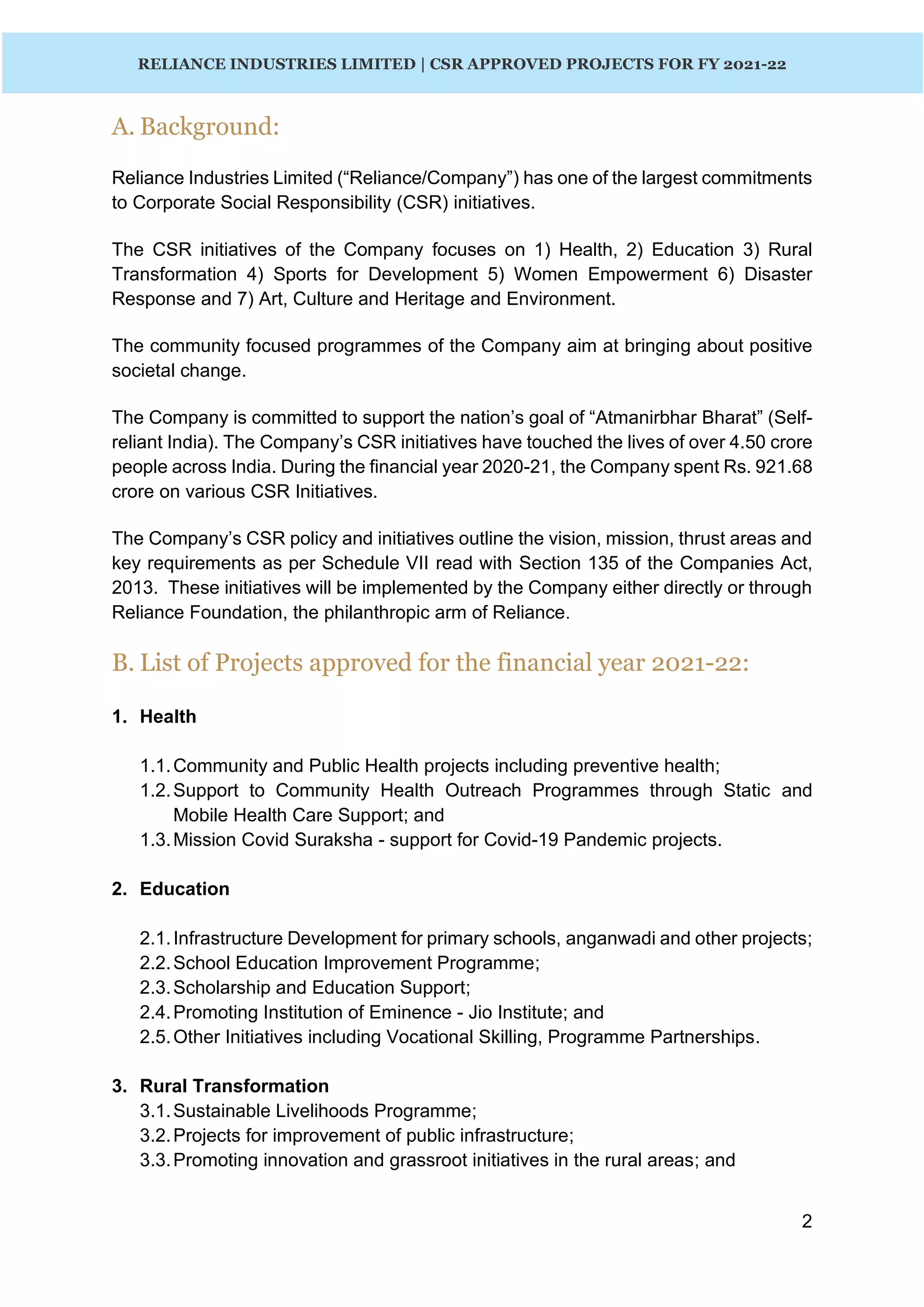 Csr projects-2021-22 | PDF
