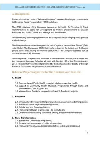 Csr projects-2021-22 | PDF | Business | Business and Finance