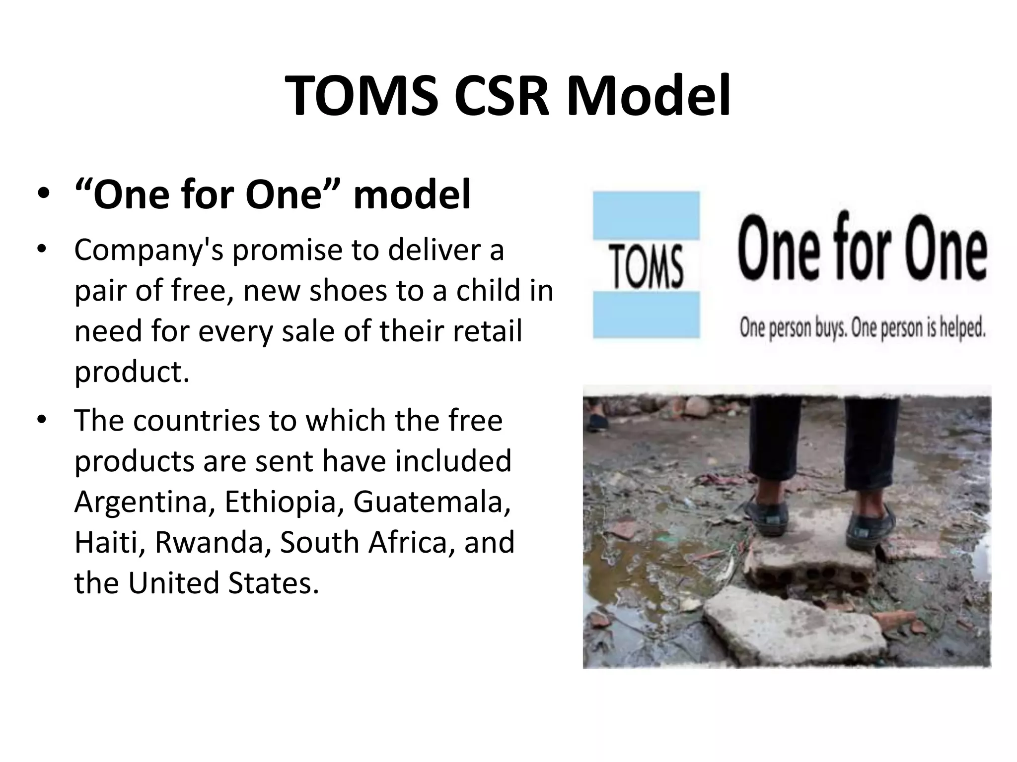 Corporate Social Responsibilities activities by Tom's Shoe’s | PPTX