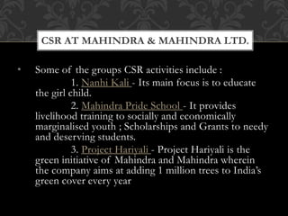 CSR ACTIVITIES Mahindra.pptxhgfnjggghchbh | PPTX