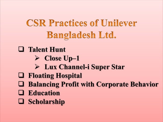 Csr activities of unilever bd ltd | PPT