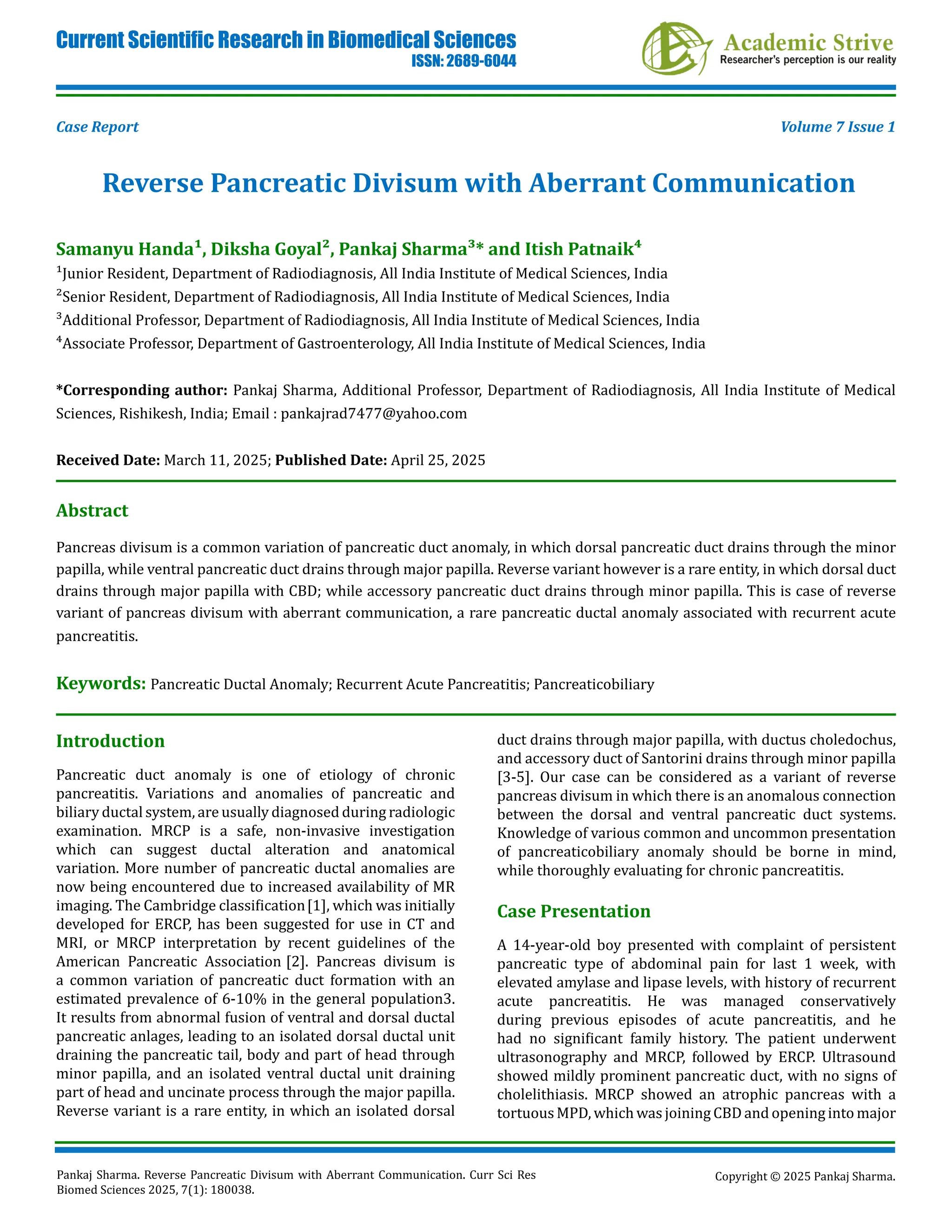 Reverse Pancreatic Divisum with Aberrant Communication | PDF