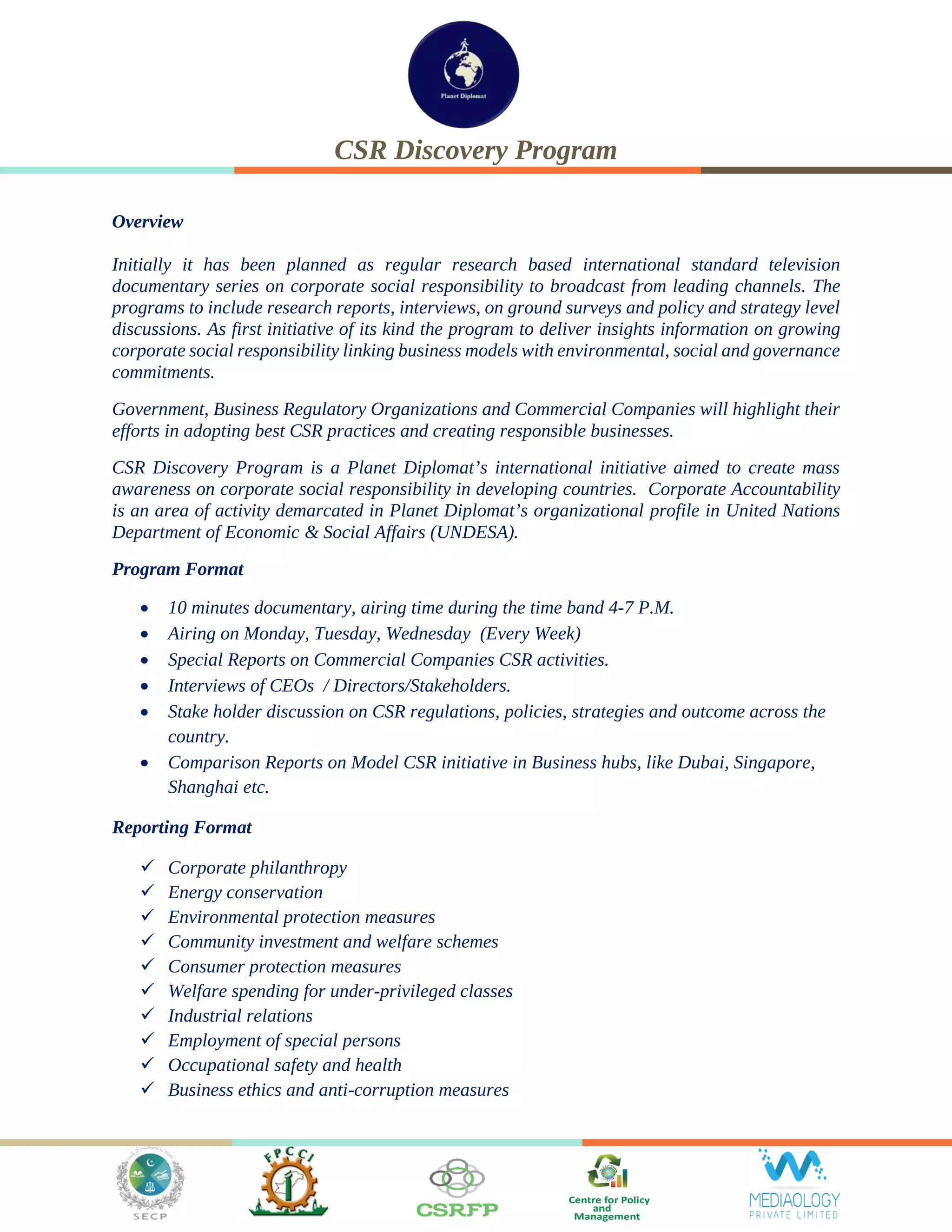 CSR Discovery Program - International Documentary Series on CSR | PDF
