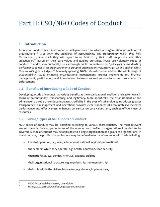 Cs regulation part ii ngo codes of conduct | DOCX | Non-Profit ...