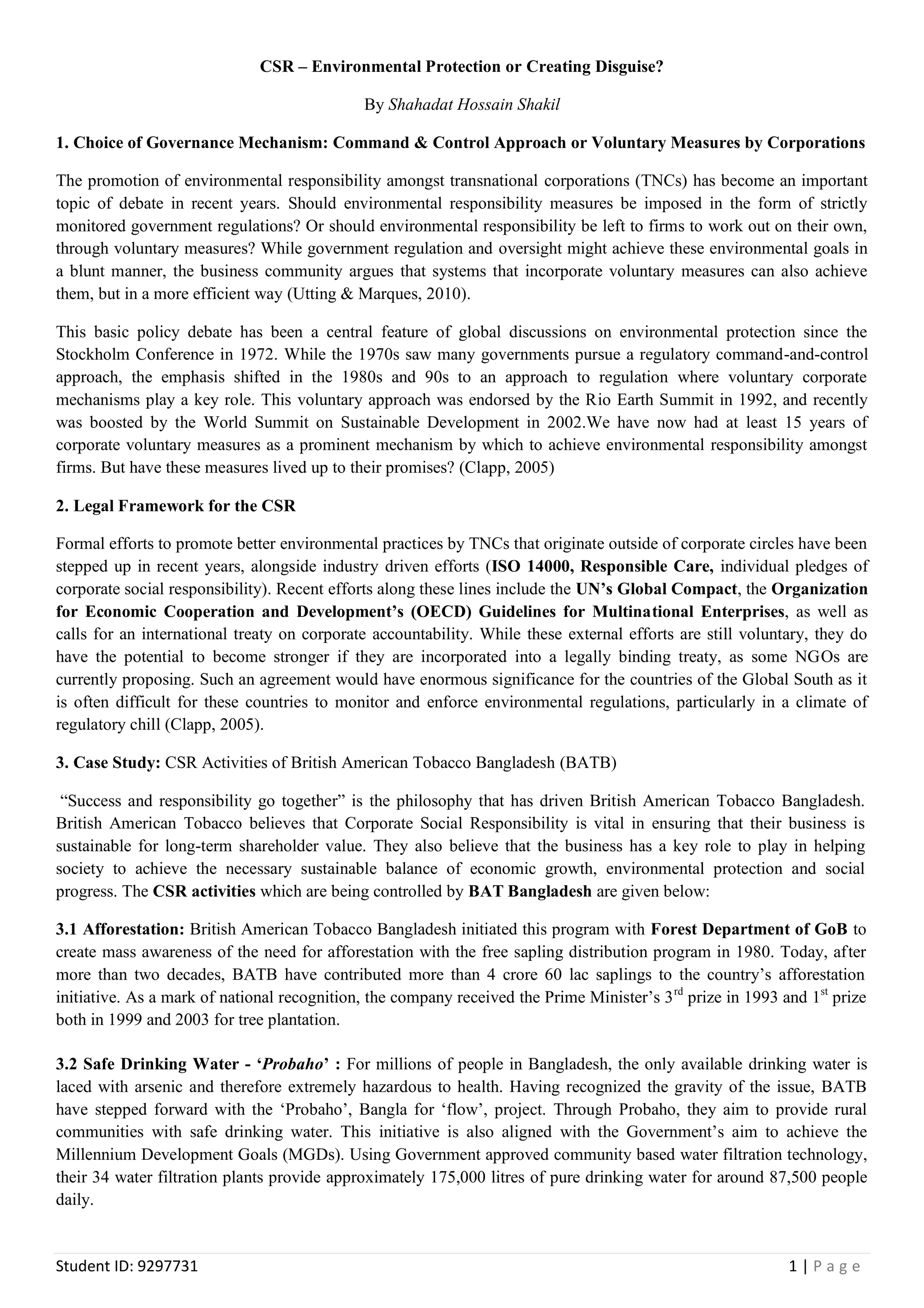 Corporate Social Responsibility (CSR) – Environmental Protection or ...