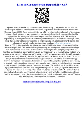 Csr Essay | PDF