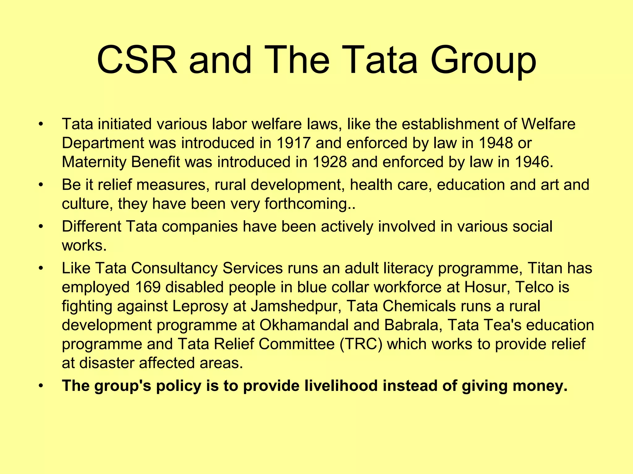 Csr fpr tata group | PPT