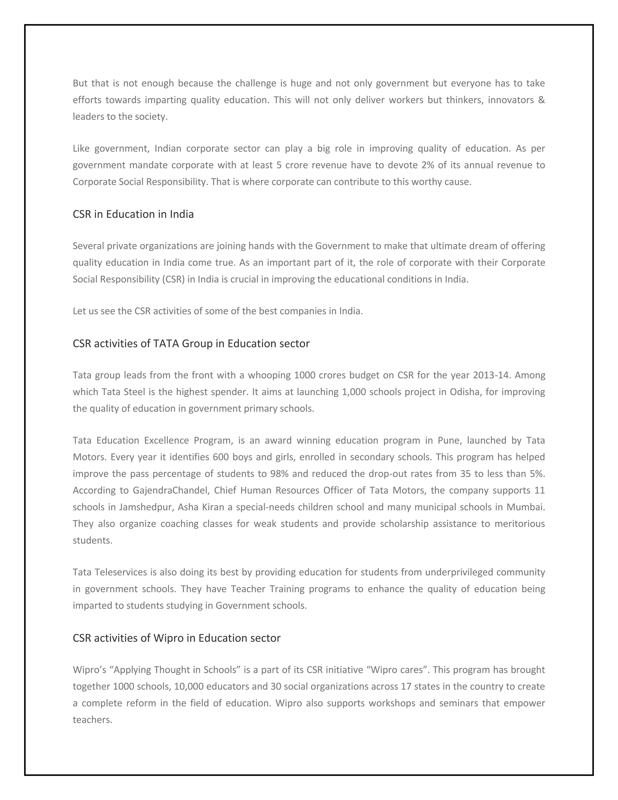 Csr in education in india | PDF