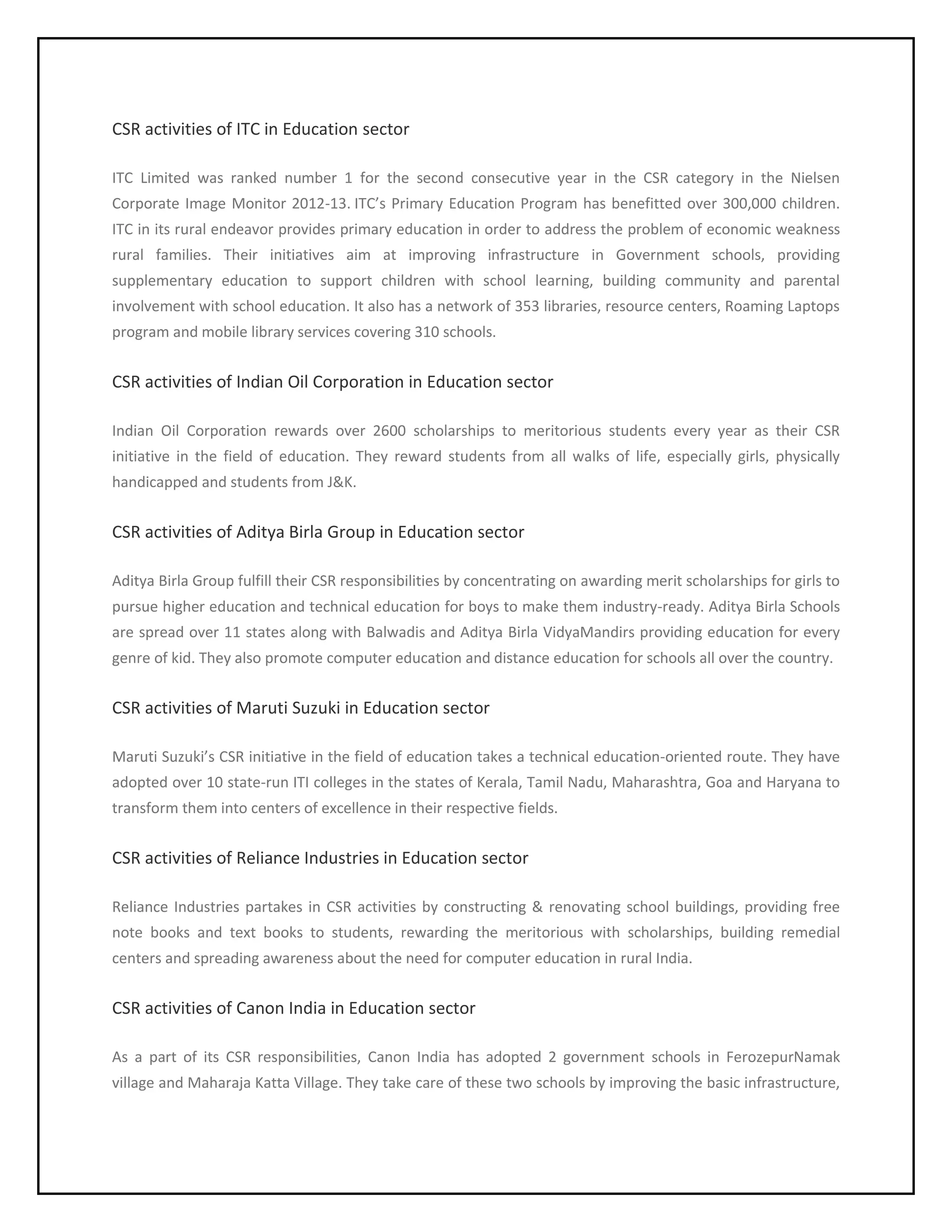 Csr in education in india | PDF