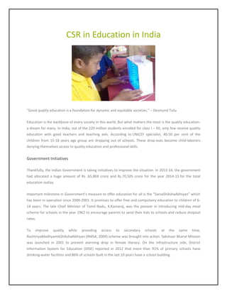 Csr in education in india | PDF