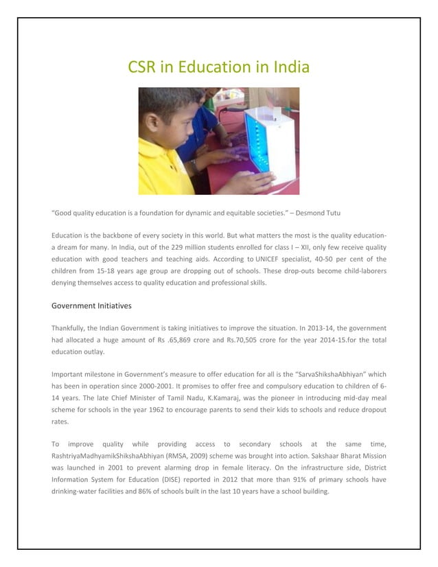 Csr in education in india | PDF