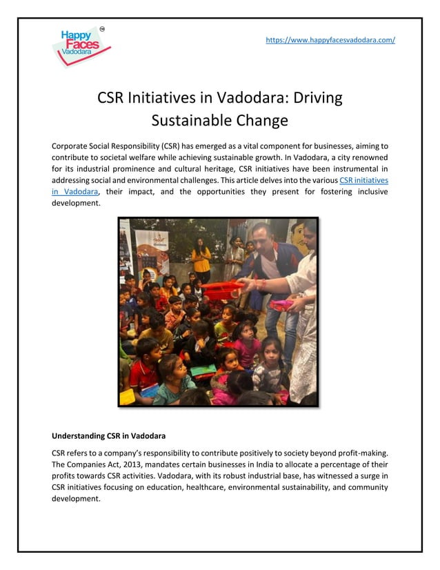 CSR Initiatives in Vadodara: Driving Sustainable Change | PDF