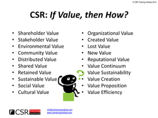 CSR: Its ALL about Value | PPT