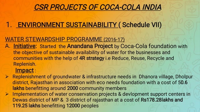 CSR activities of Coca Cola India | PDF